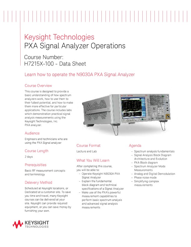 PXA Signal Analyzer Operations PDF Asset Page | Keysight